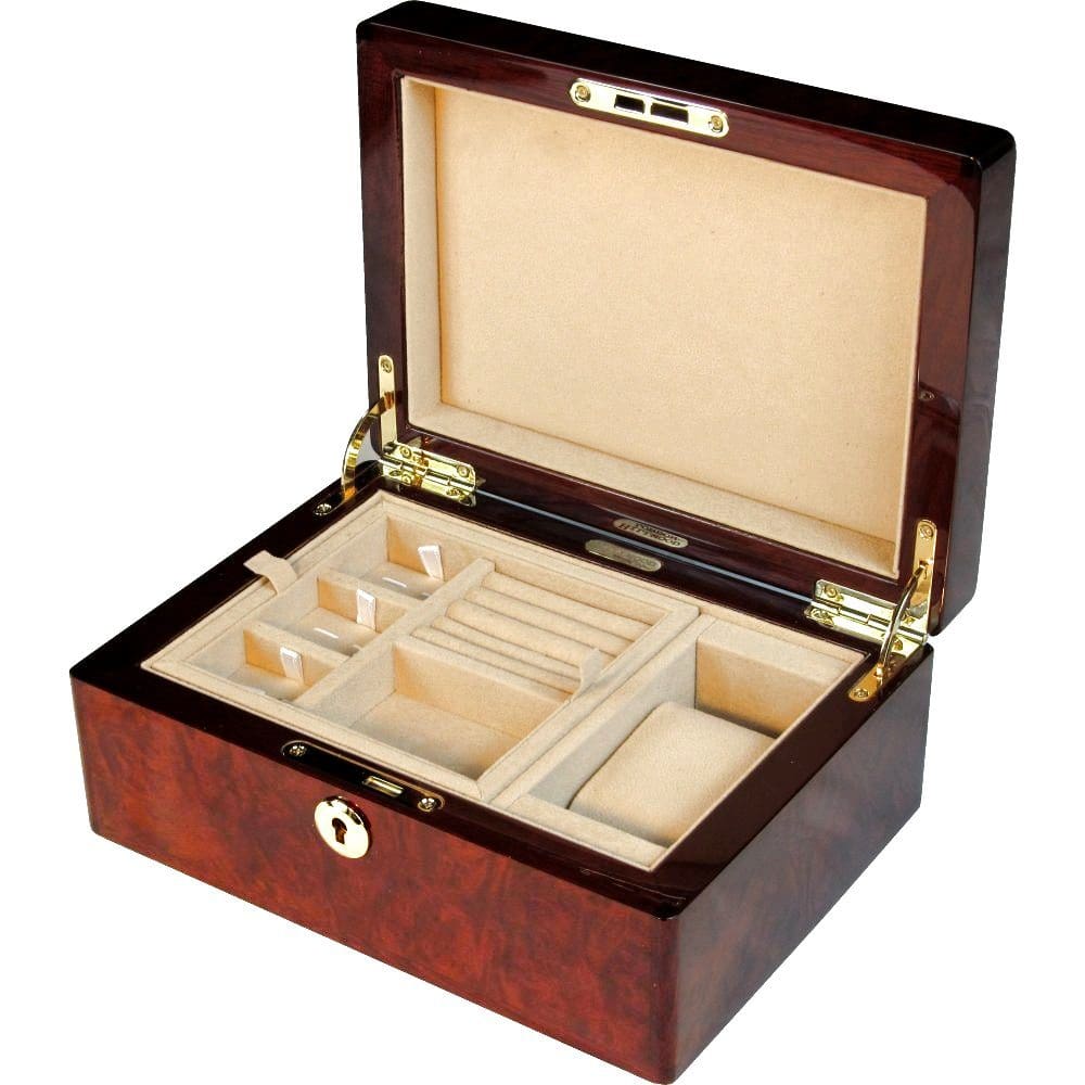 Makah Burl Wood Gents Valet Box with Lock - Hillwood