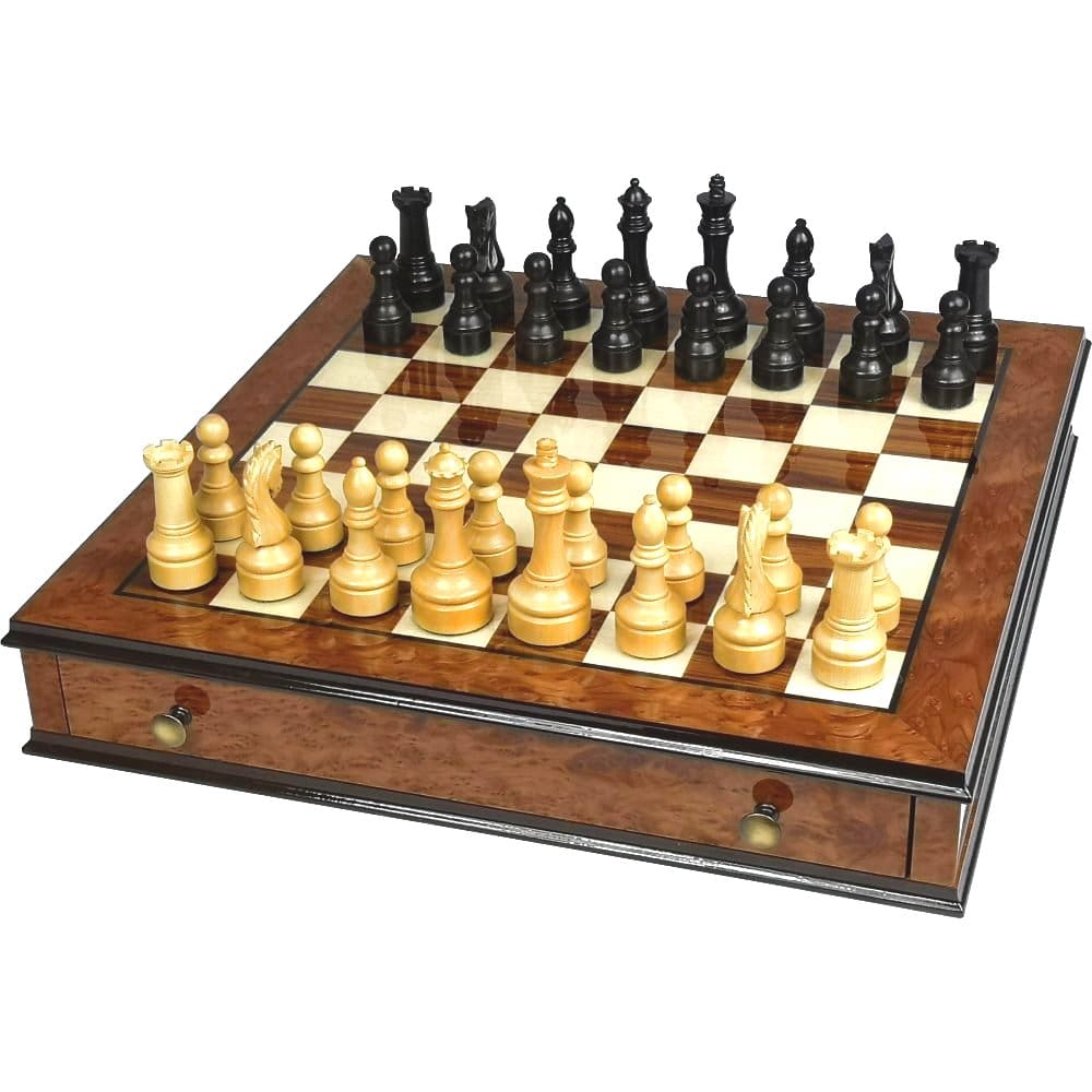 Handcrafted Elm Burl and Rosewood Chess Set with Bronzed Handles - Hillwood