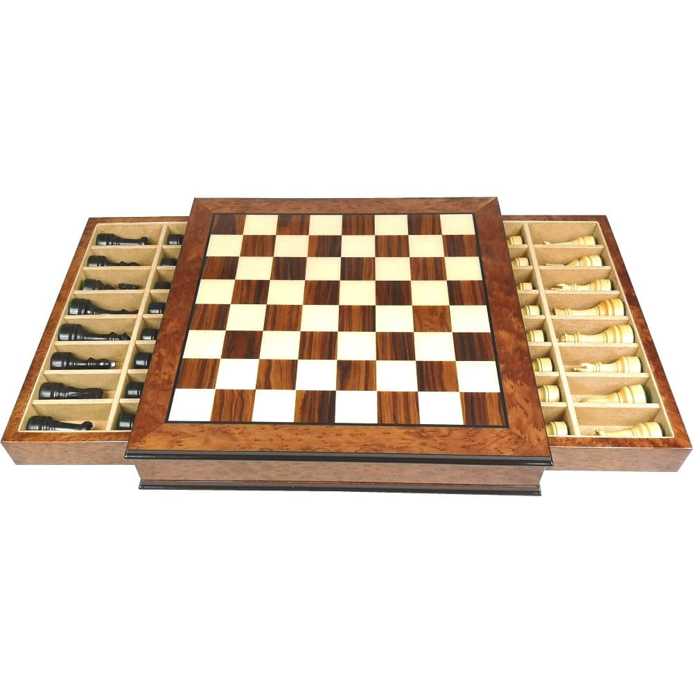 Handcrafted Elm Burl and Rosewood Chess Set with Bronzed Handles - Hillwood