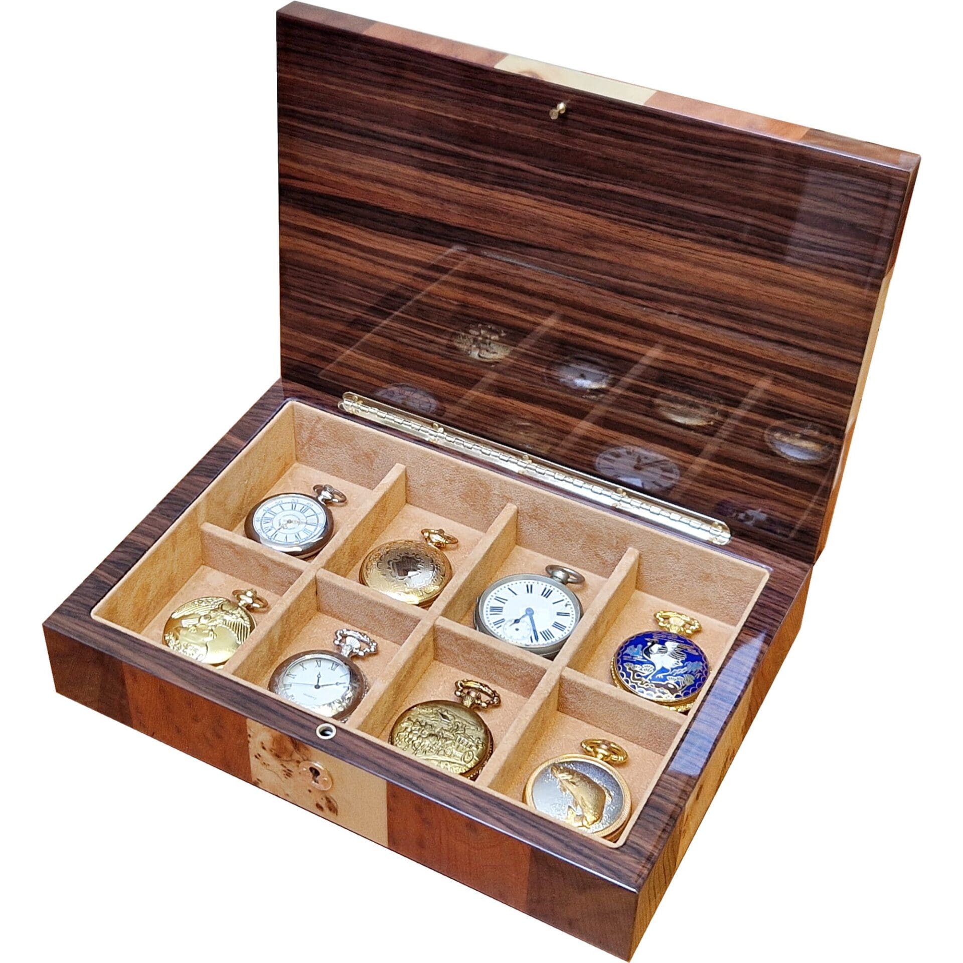 Medium 8 Pocket Watch Box made from Maple , Walnut and Elm Burl Veneer ...