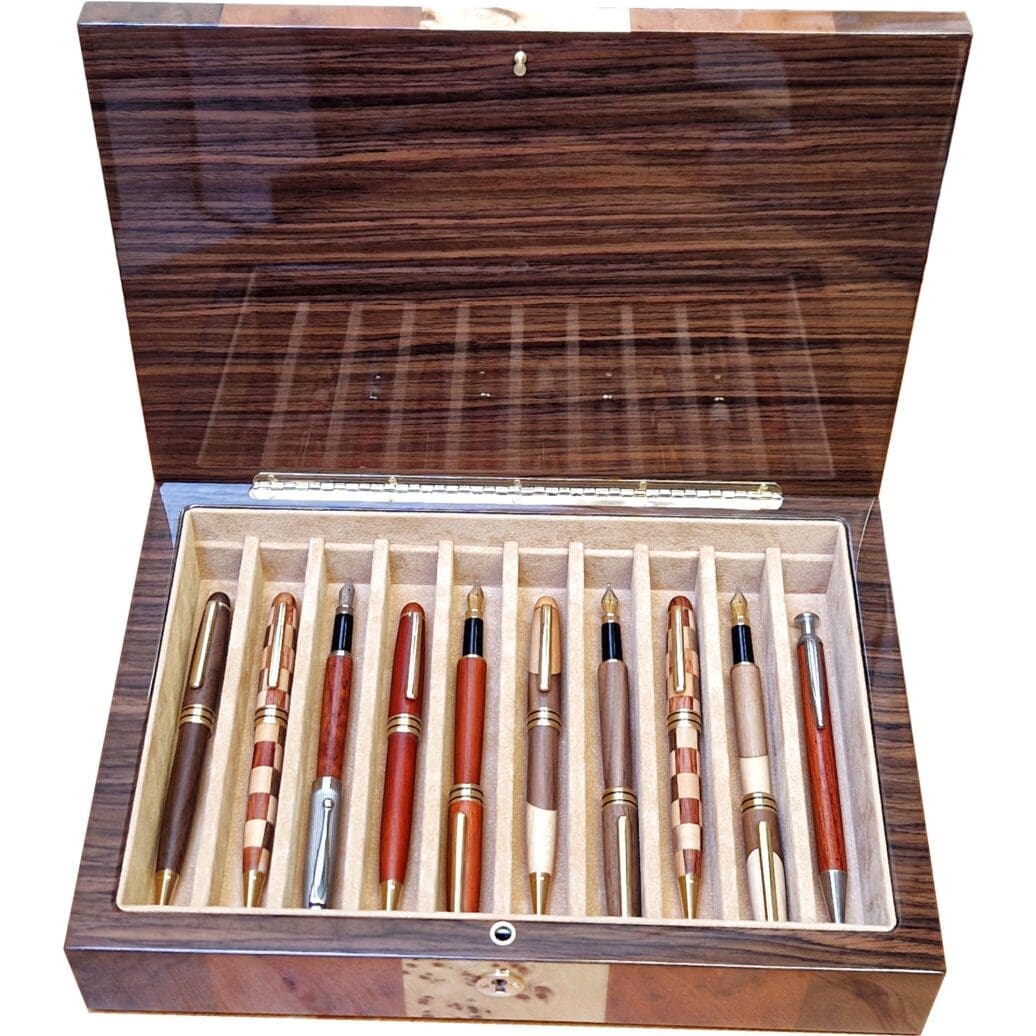 Medium 10 Pen Box made from Maple , Walnut and Elm Burl Veneer with ...